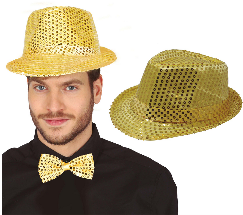 Fedora hat m. guldpalietter - Festbutikken.dk