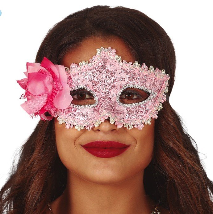 Ögonmask mønstret med blomma rosa - VENETIANSKA MASKER - Festbutikken.se